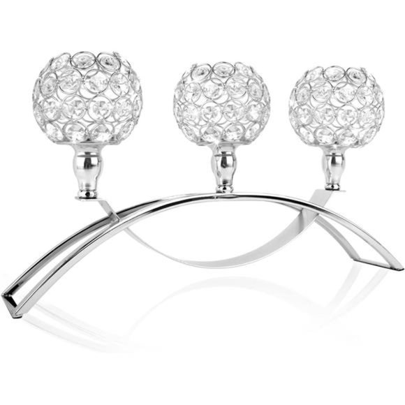 Accents | Crystal 3 Arms Candle Holders Silver Candlesticks ...